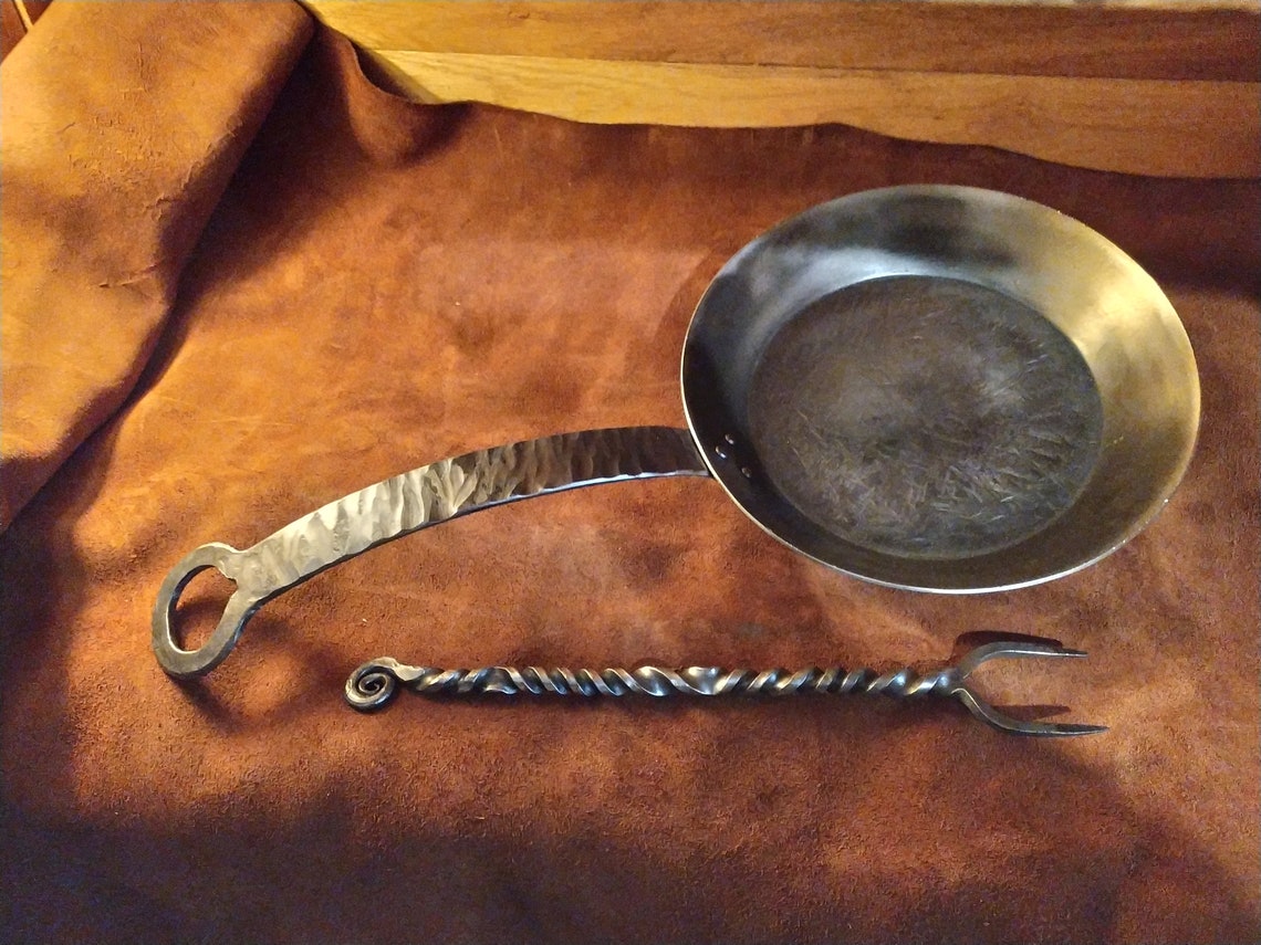 Hand Forged Pan and Fork Camp Cooking Set Frying Pan - Etsy