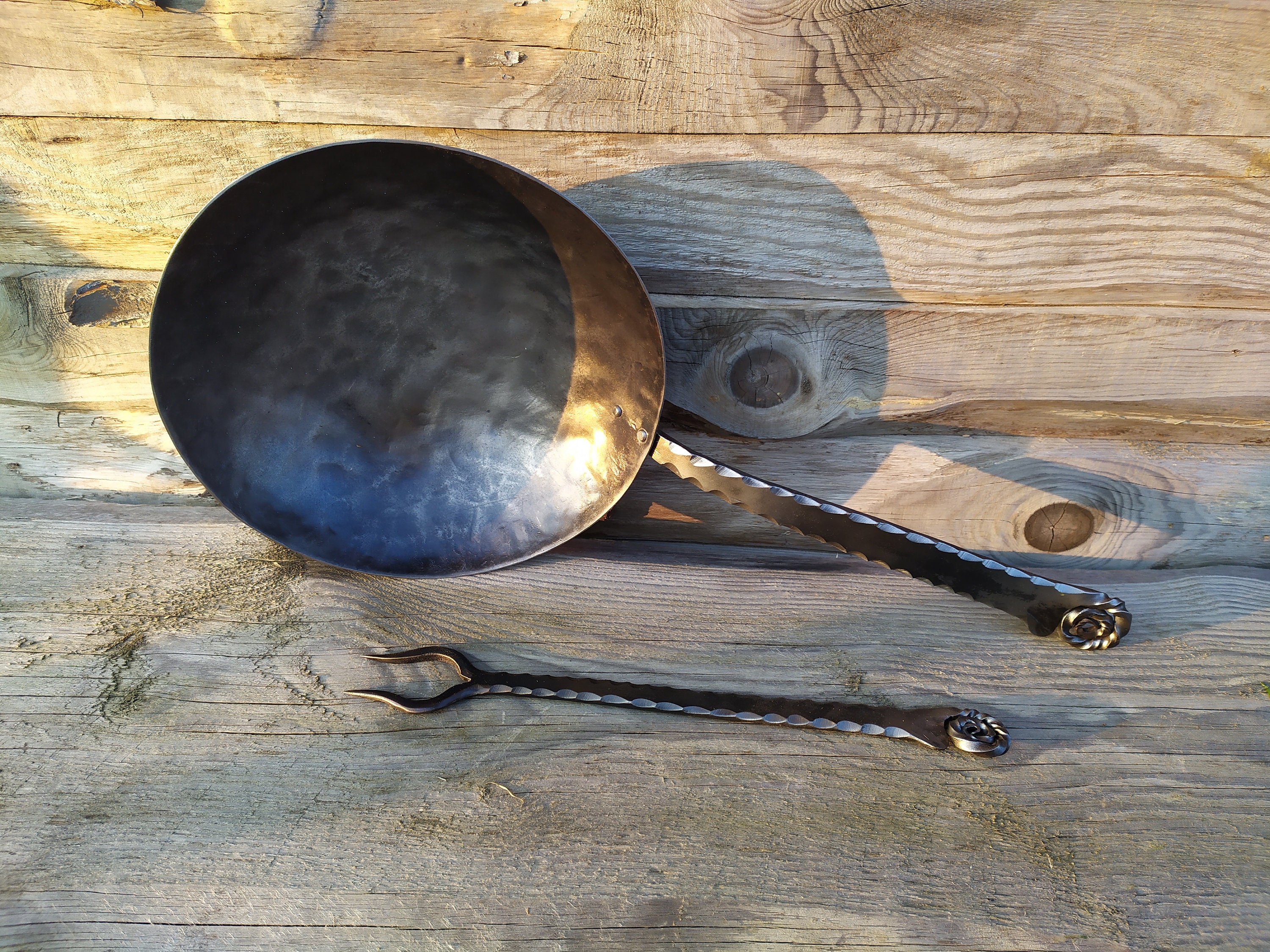 Hand Forged Wok Set Large Handmade Wok Pan Hand Forged - Etsy UK