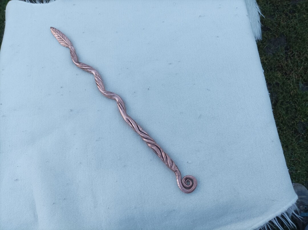 Hand Forged Leaf Tipped Pure Copper Wand, Druid or Herbalist Natural ...