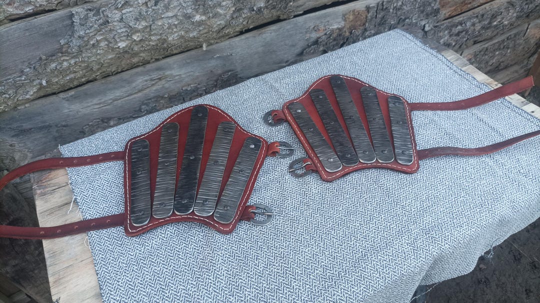 Hand-crafted Splint Vambraces, Leather and Steel Armguards, Medieval ...