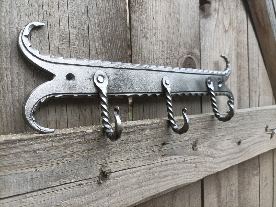 Hand Forged Iron Hanging Rack, Simple Rustic Hand Forged Hanger ...