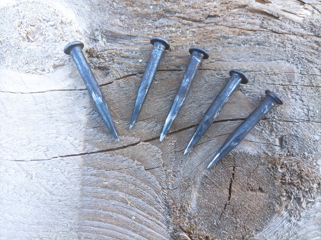 Hand Forged Nails, Flat Headed Blacksmith Made Nails, Round Body Flat ...