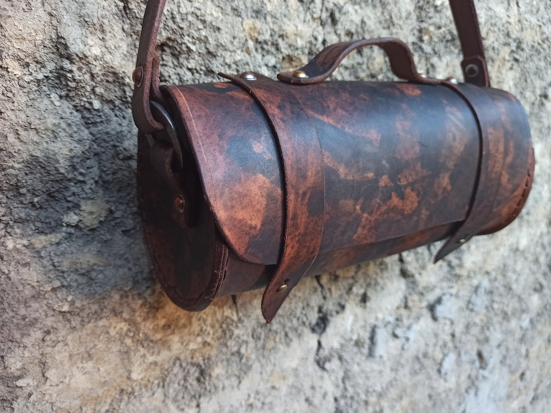 Cylindrical Shoulder Bag the Courier, Hand Sewn Leather Crossbody ...