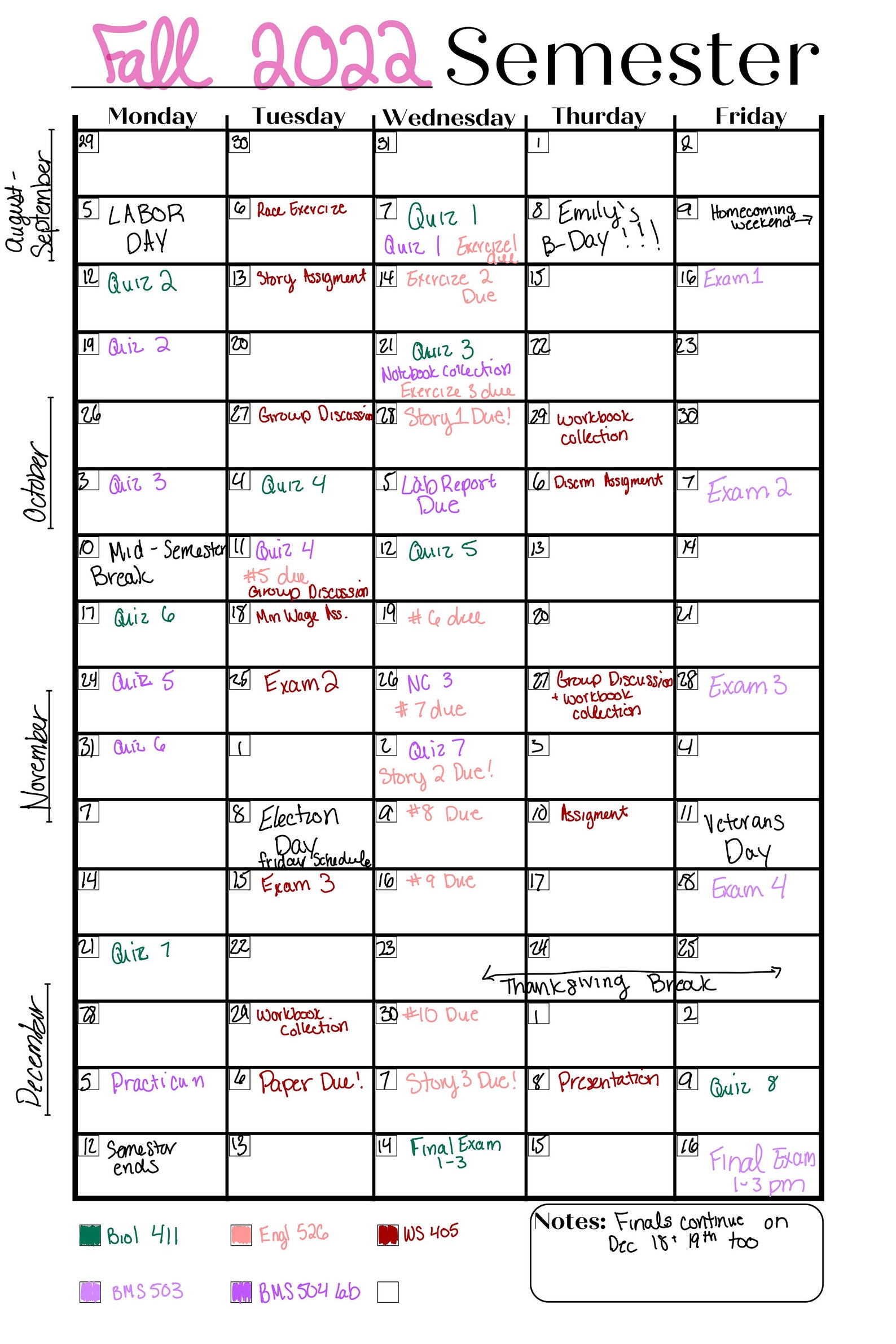 College Academic Semester Planning Poster (16 and 18 Week), Digital ...