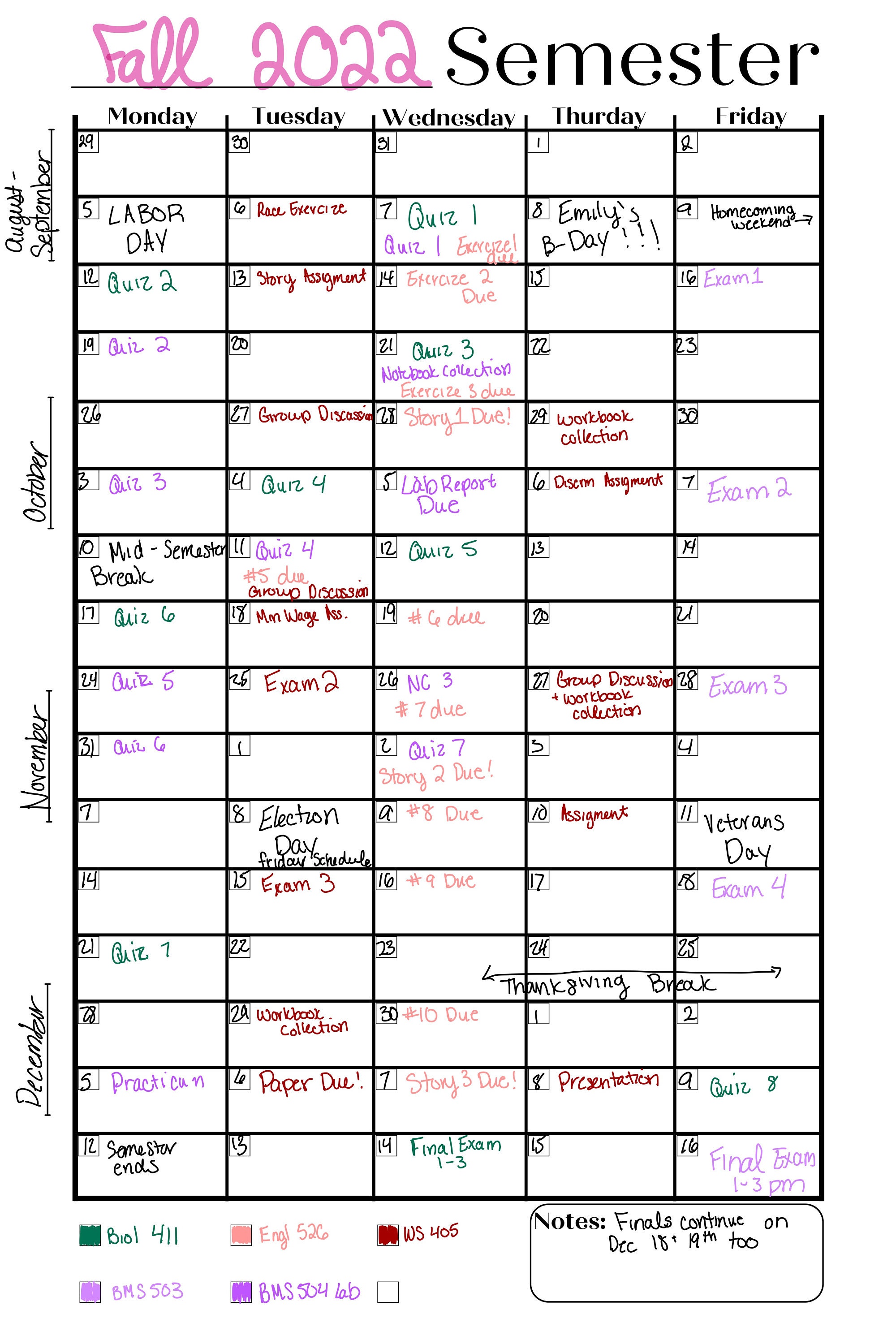 College Academic Semester Planning Poster (16 and 18 Week), Digital ...