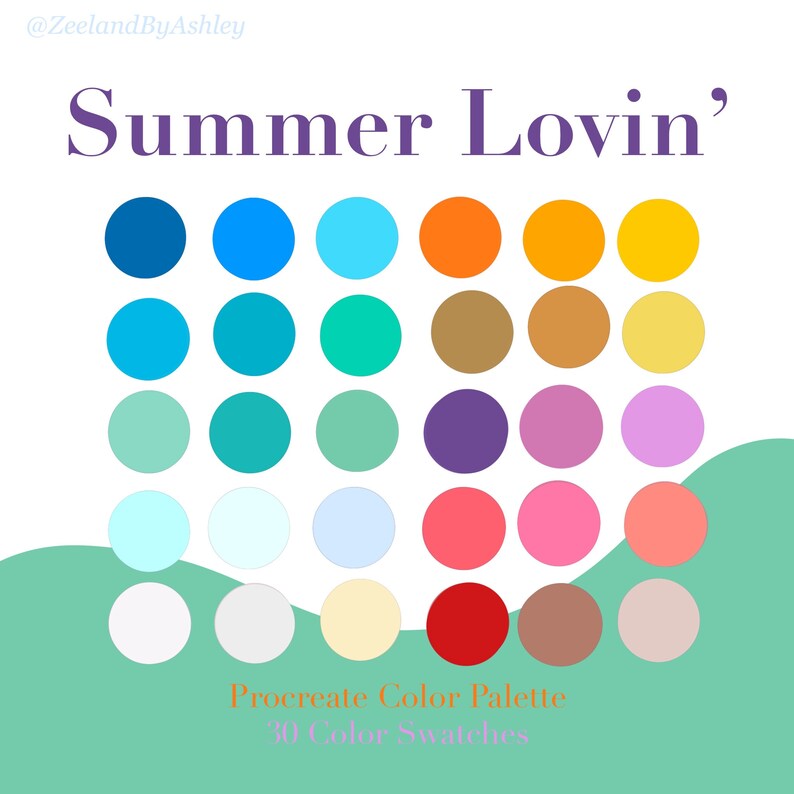 Summer Lovin’ Procreate Color Palette, 30 Swatches, Bright Colors ...
