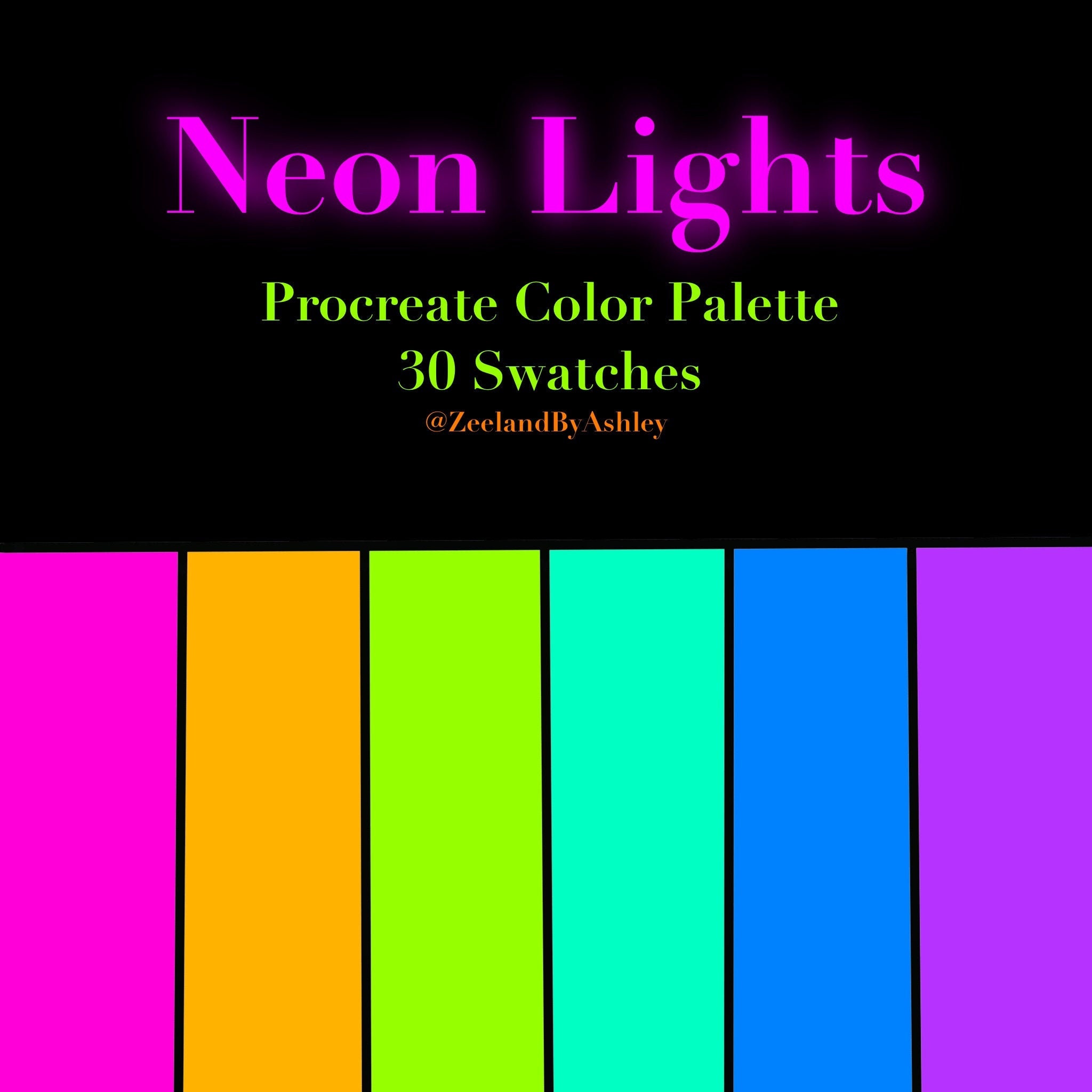 Neon Lights Procreate Color Palette Bright Neon Color Swatches Digital 