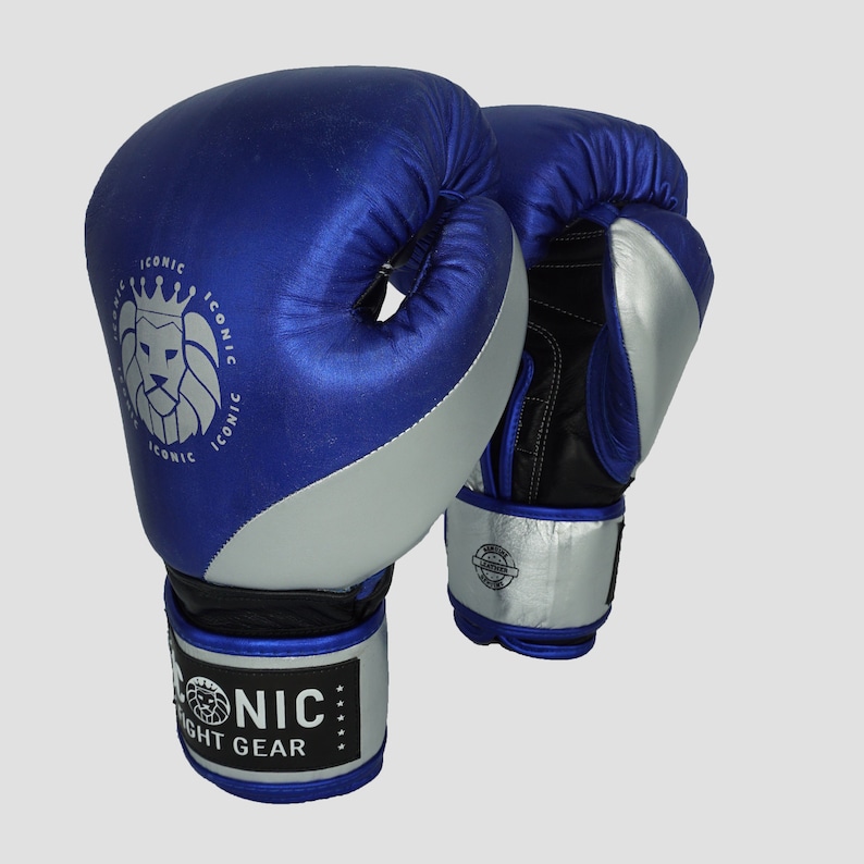 Blue Metallic Boxing Gloves, One of a Kind, Genuine Leather Gloves for ...