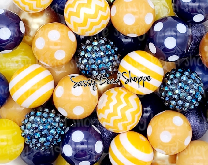 Regal Chic 20mm Bubblegum Beads Set of 24, M&M Bubbles, Navy Mustard ...