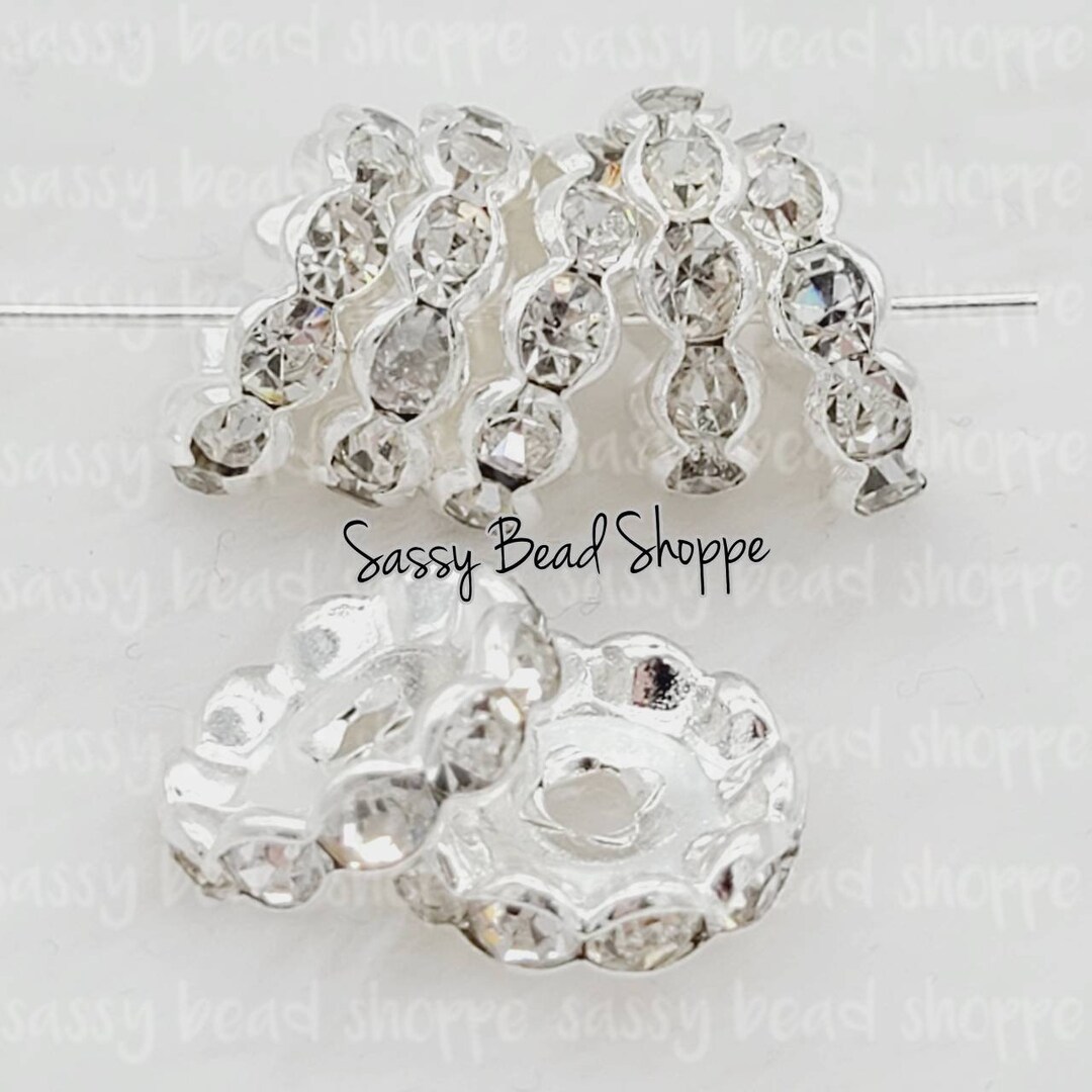 12mm Crystal Rhinestone Wave Spacer Set of 10, Silver Rondelle Spacer ...