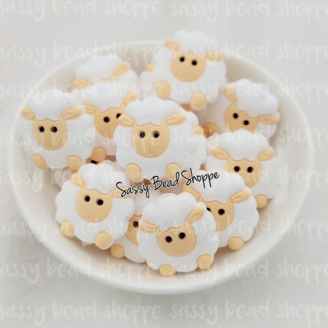 Sheep Silicone Beads, White Sheep Silicone Pendant, Sheep Beads, Sheep ...