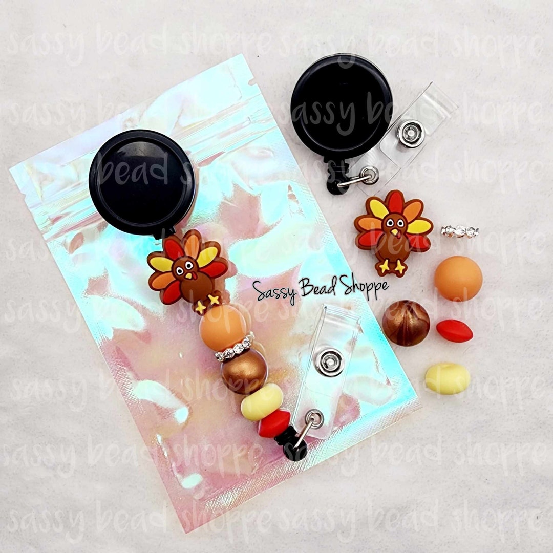 Be Thankful Beadable Badge Reel Kit, Thanksgiving DIY Beaded Badge Reel ...