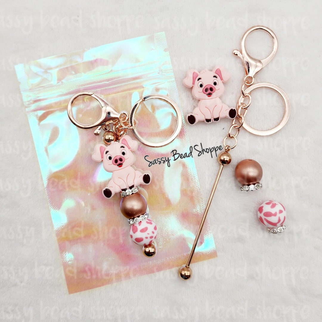 Piggy Tail Keychain Kit, Pig Beadable Key Chain, Beaded Keychain, Focal ...