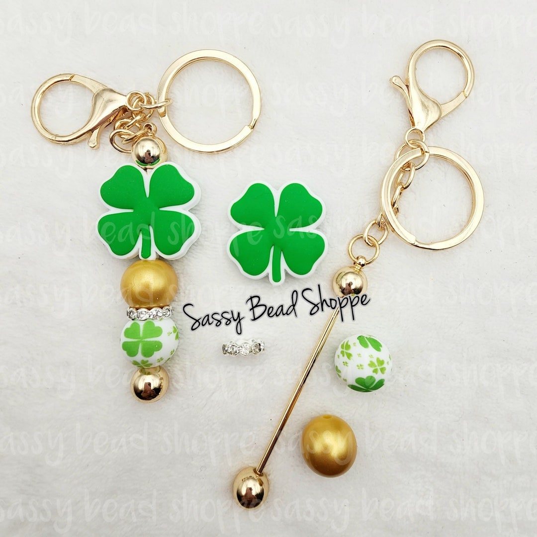 Lucky Irish Keychain Kit, Beadable Key Chain, Beaded Keychain, Clover ...