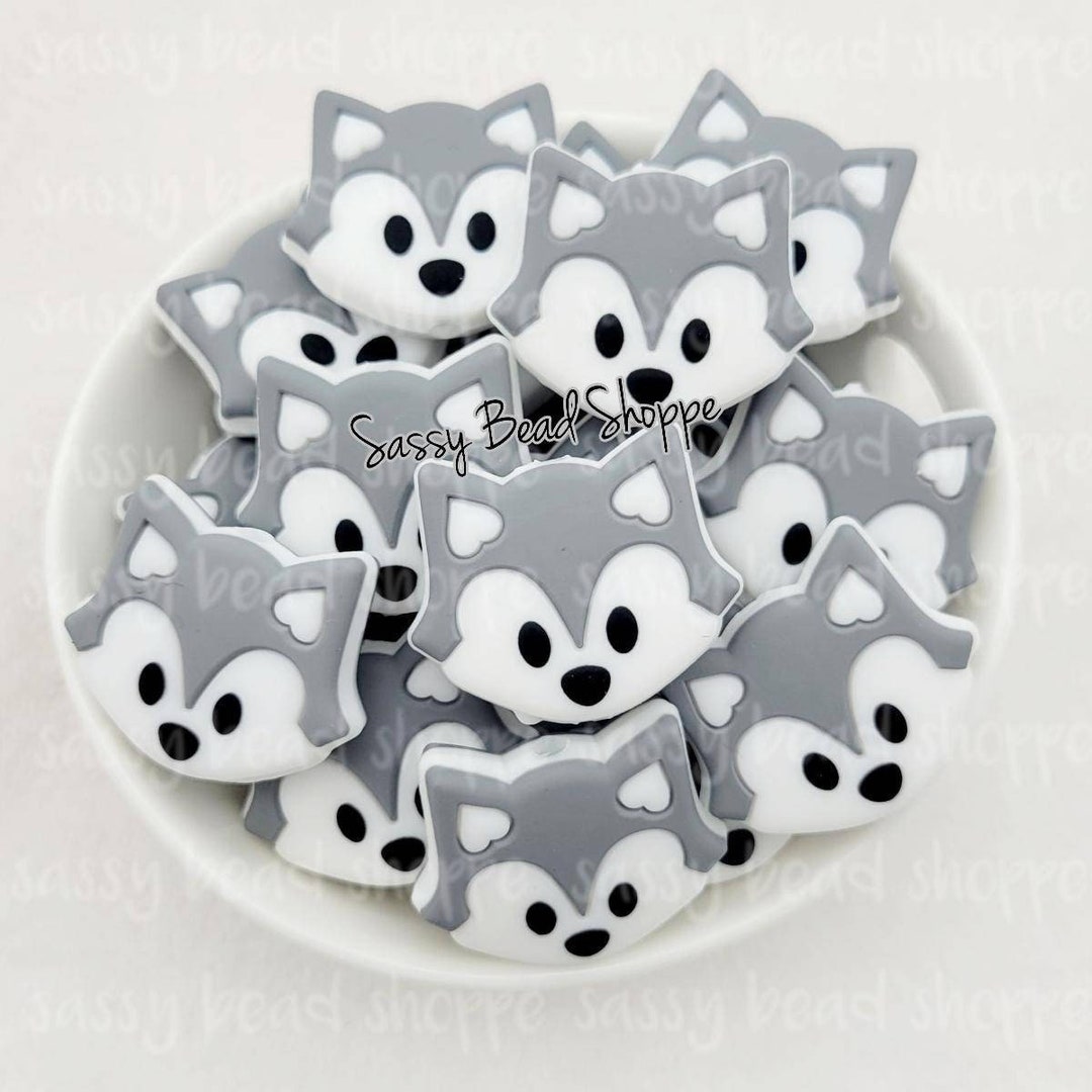 Gray Baby Fox Silicone Beads, Fox Silicone Pendant, Wolf Shaped ...