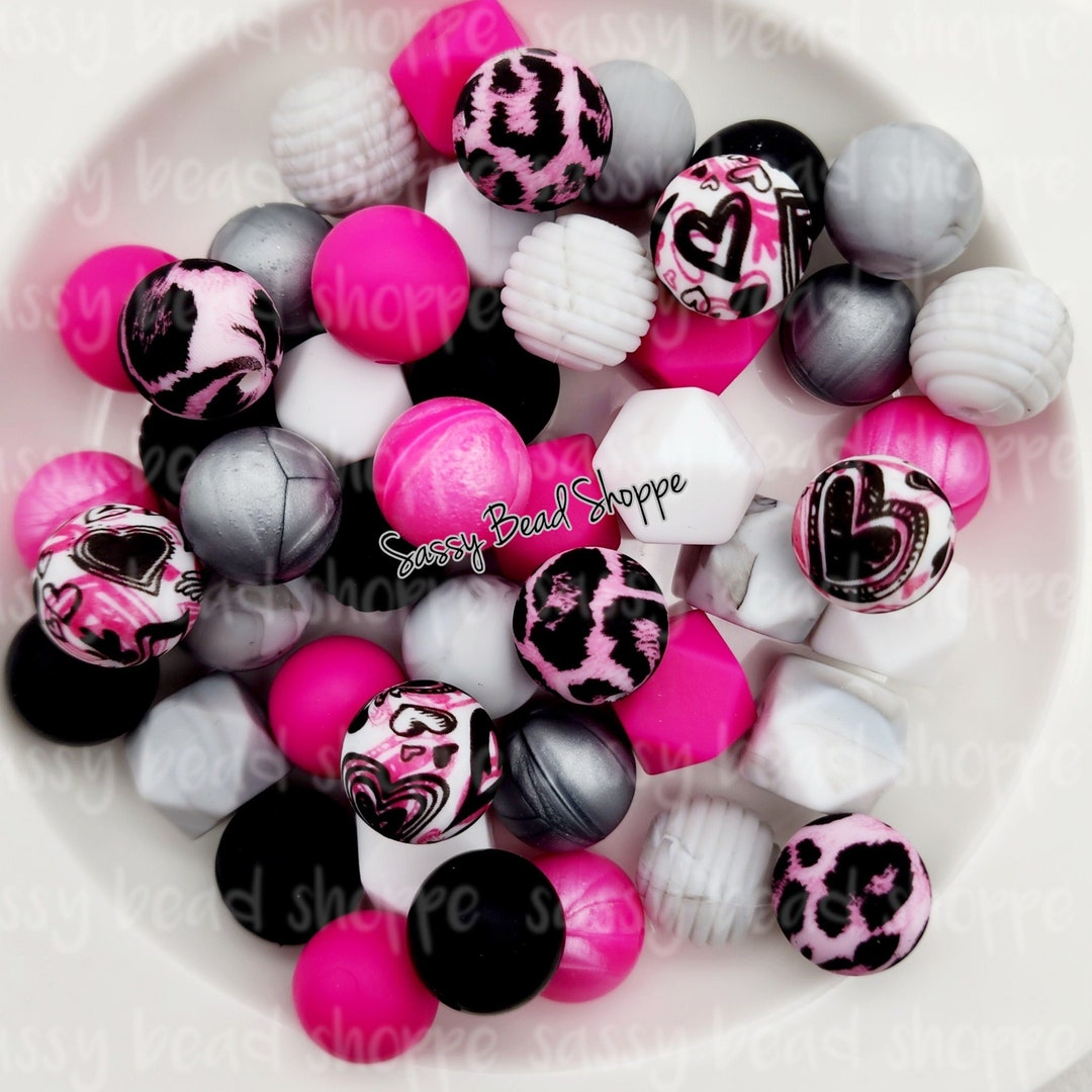 Love Struck Silicone Bead Mix, Set of 24, Hearts, Leopard, Bulk Mix of ...