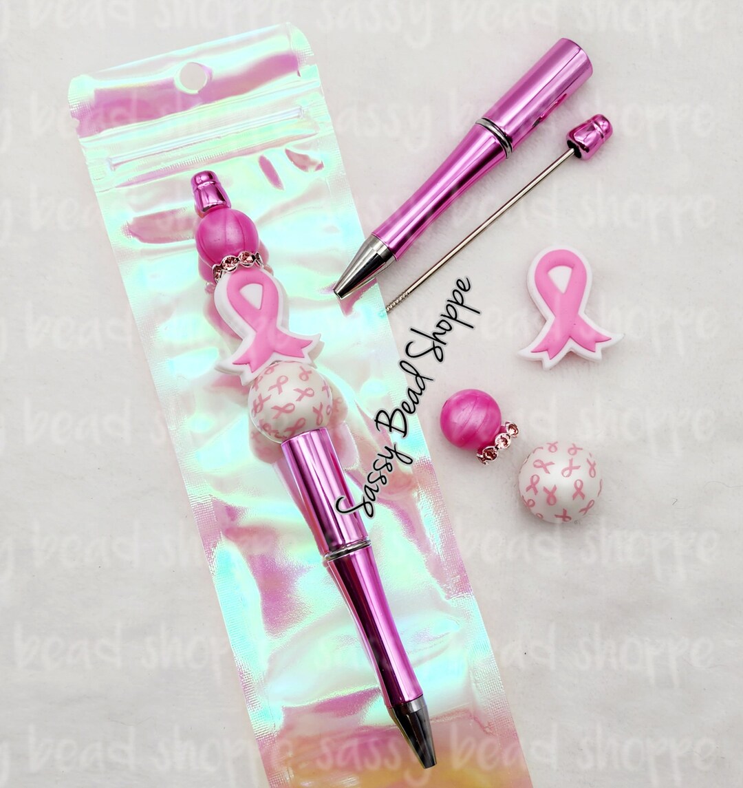 Think Pink Beadable Pen Kit, Pink Ribbon DIY Craft PLASTIC Pen Kit ...
