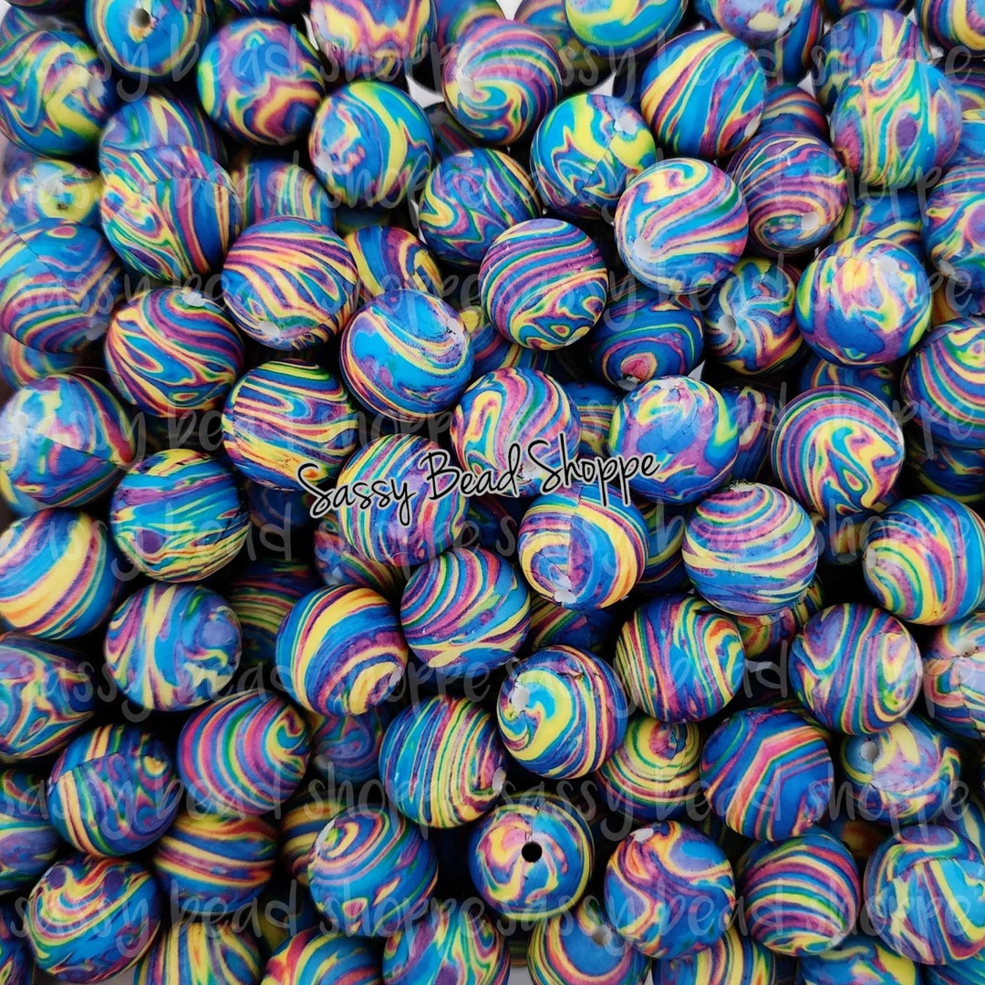 15mm Tie Dye Swirl Silicone Beads, Marble Print Silicone Beads ...