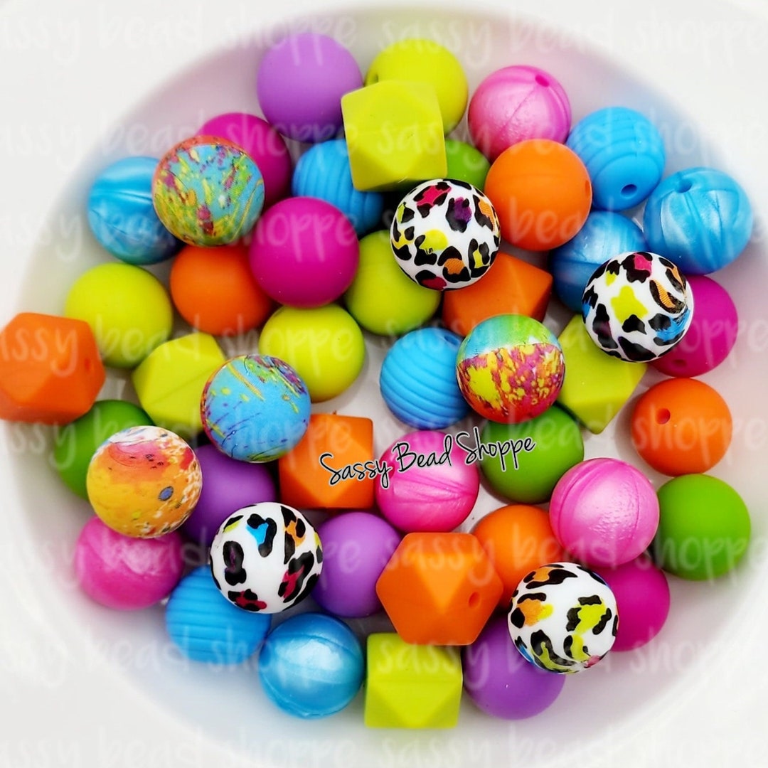 90's Style 15mm Silicone Bead Mix Set of 24 ~ Beads for Pens & Crafts ...