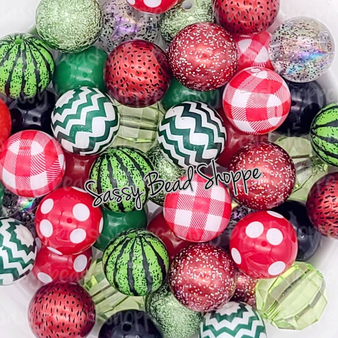 Watermelon Crawl 2 Watermelon Beads 20mm Bubblegum Beads Set of 24, M&M ...