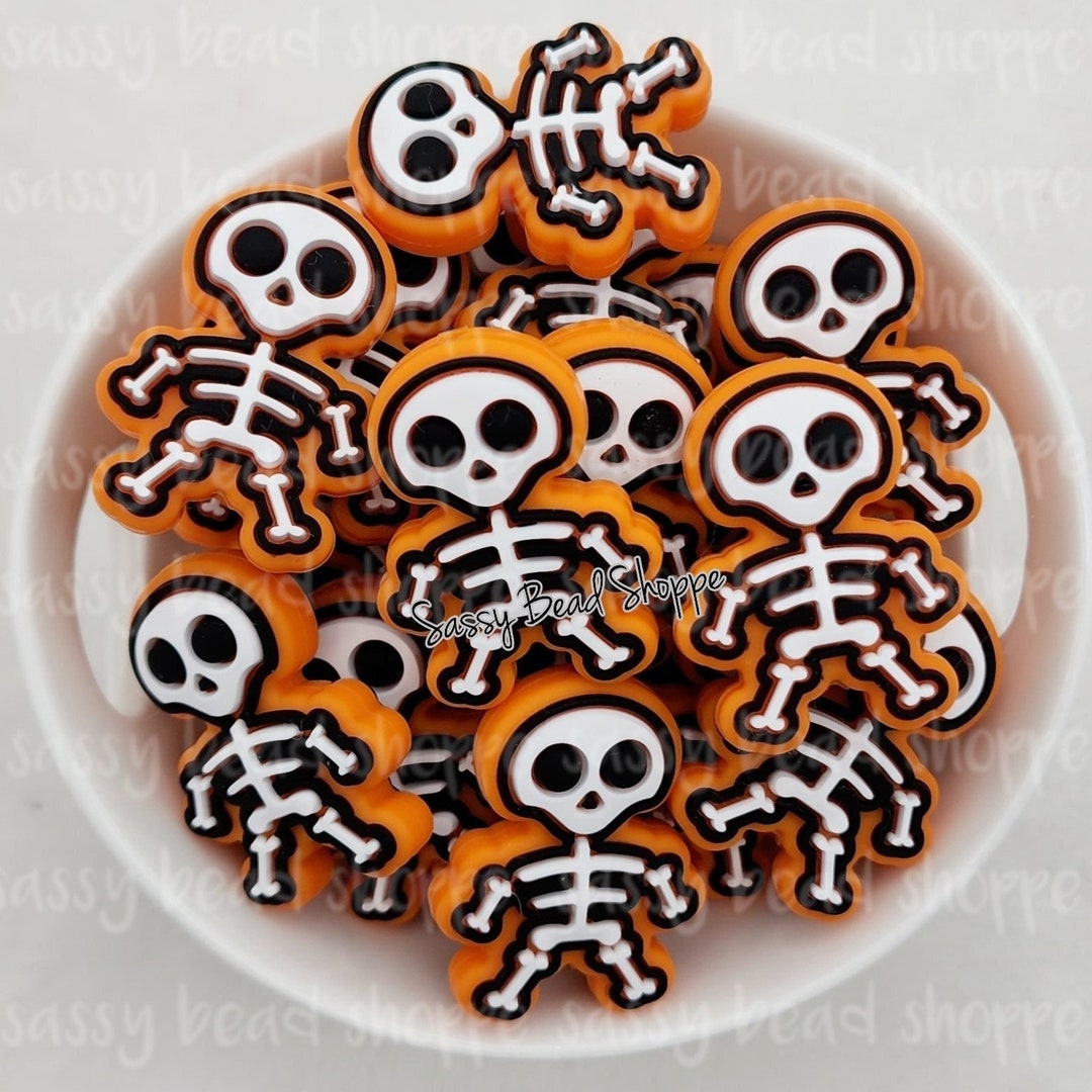 Orange Skeleton Silicone Beads, Skeleton Shaped Silicone Beads ...