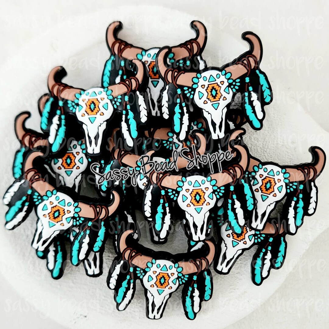 Aztec Skull Head Silicone Beads, Brown Cow Silicone Pendant, Skull ...