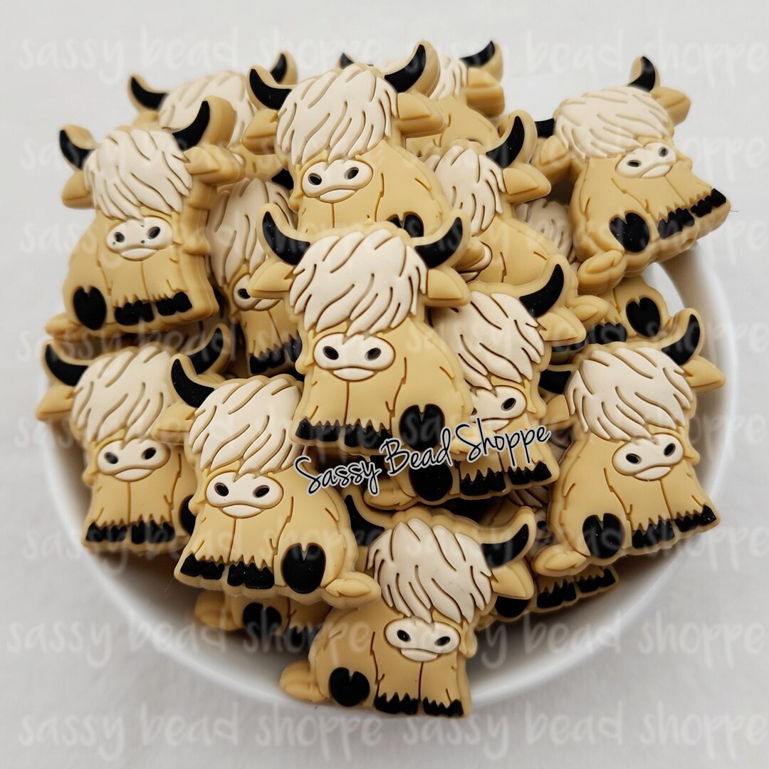 Highland Cow Khaki Silicone Beads, Tan Cow Silicone Pendant, Cow Shaped ...