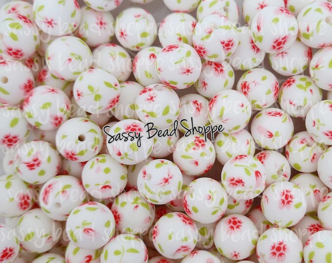 15mm Beads, Pink Floral Print Beads, Silicone Print Beads, Wholesale ...