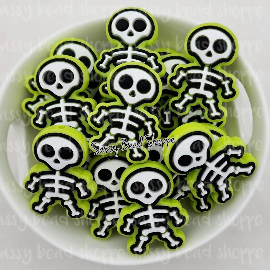 Lime Green Skeleton Silicone Beads, Skeleton Shaped Silicone Beads ...