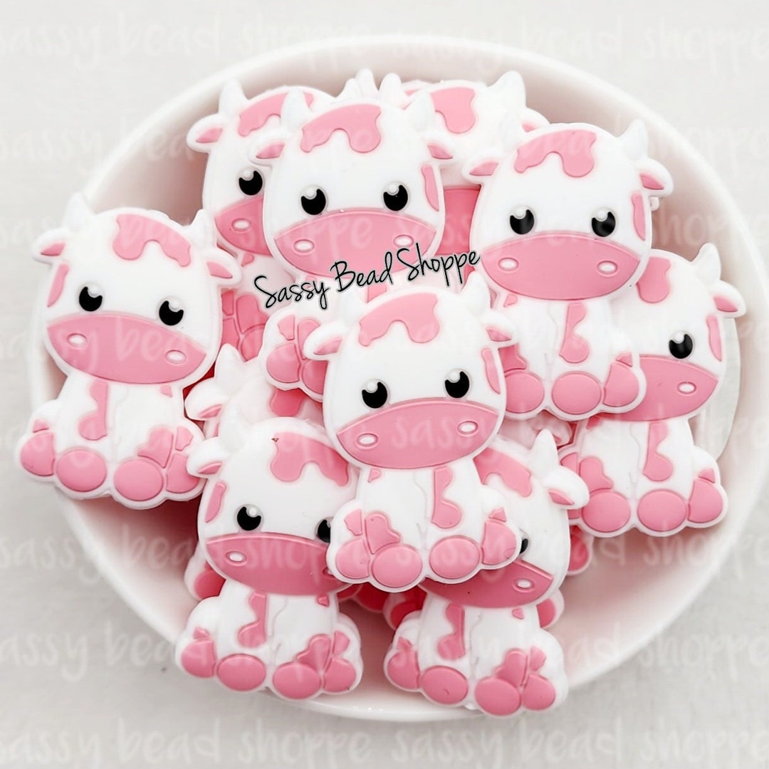 Pink Cow Silicone Beads, Cow Silicone Pendant, Cow Shaped Silicone ...