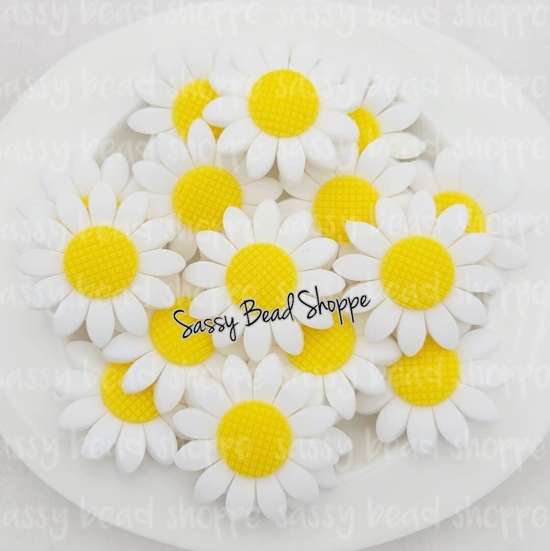 40mm White Daisy Silicone Beads, Large Daisy Silicone Pendant ...