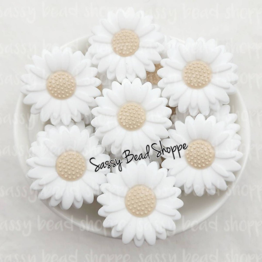 30mm White Daisy Silicone Beads, Big Daisy Silicone Pendant, Daisy ...