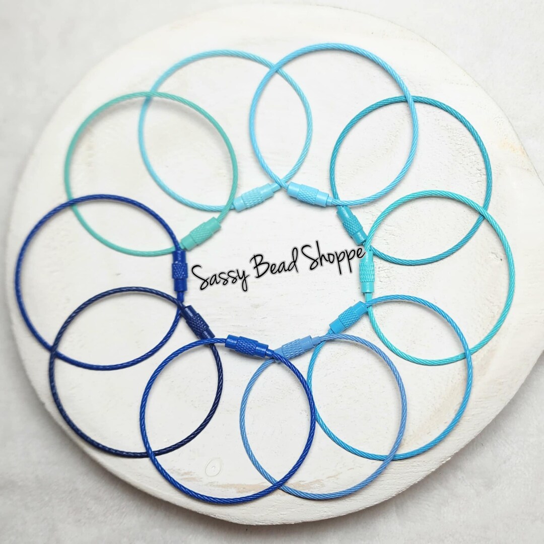 Blue Beverage Cup Charm Ring for Silicone Beads, Stainless Steel Cable ...