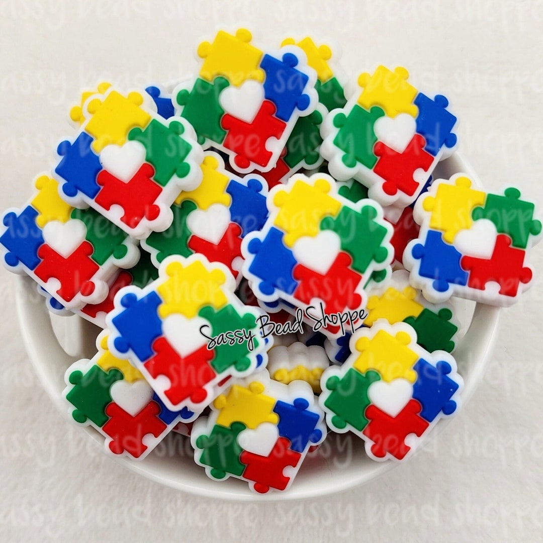 Autism Puzzle Piece Silicone Beads, Autism Awareness Silicone Beads ...