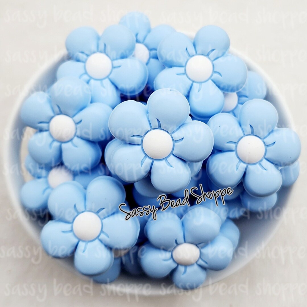 Light Blue Flower Silicone Beads, Big Flower Silicone Pendant, Flower ...