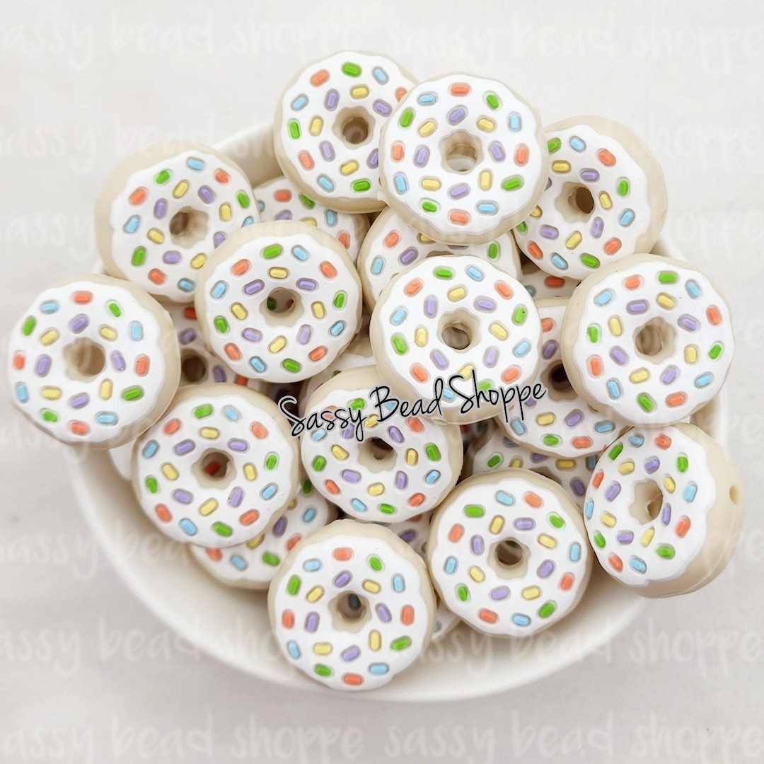 White Sprinkle Donut Silicone Beads, Doughnut Silicone Pendant, Donut ...
