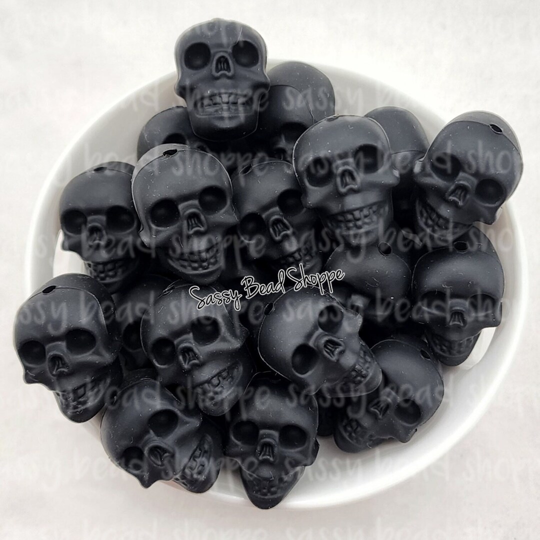 Black Skull Silicone Beads, Skull Shaped Silicone Beads, Halloween Beads, Skeleton Silicone ...