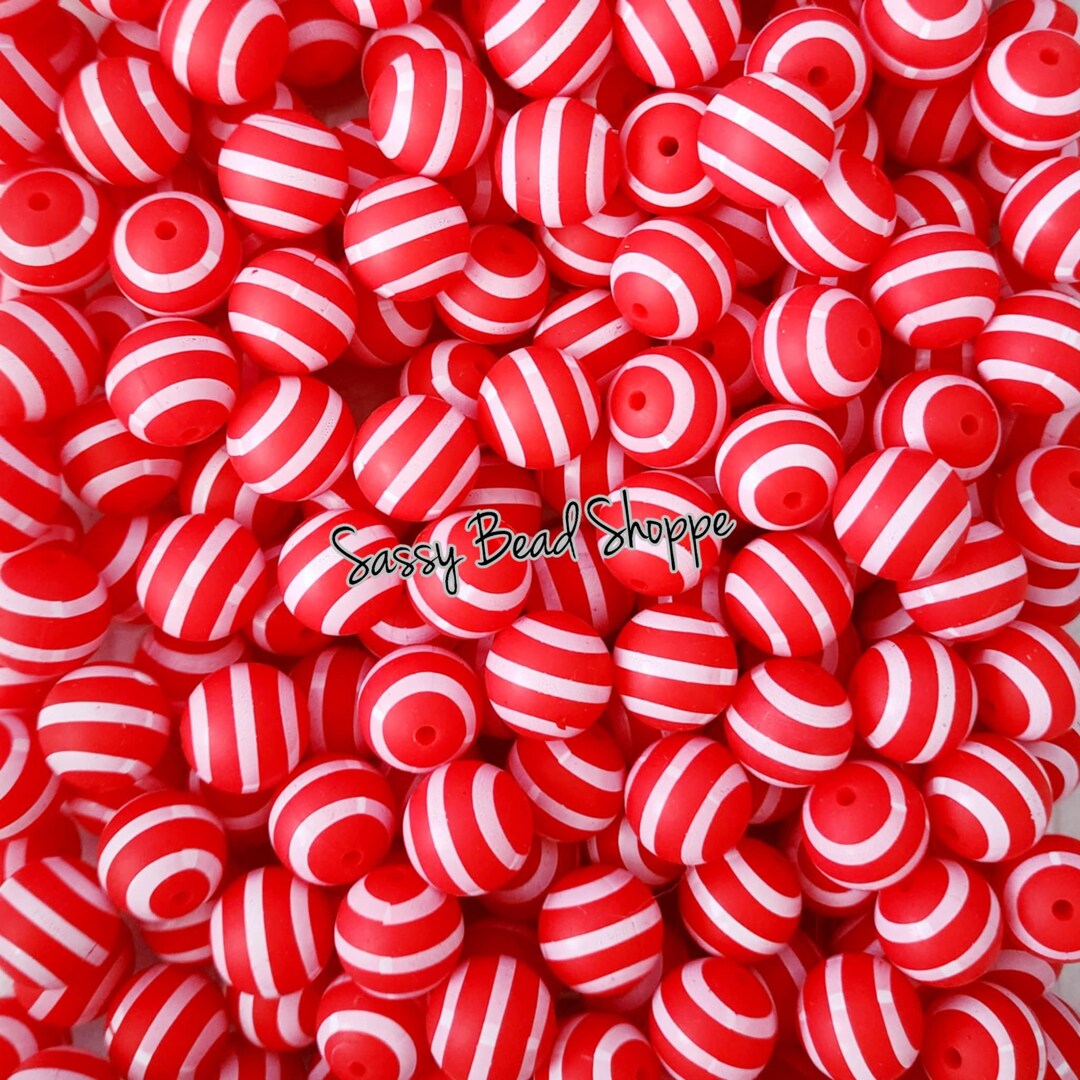 Red Stripe 15mm Silicone Beads, 10 Count for DIY Jewelry, Pens, Scribes ...
