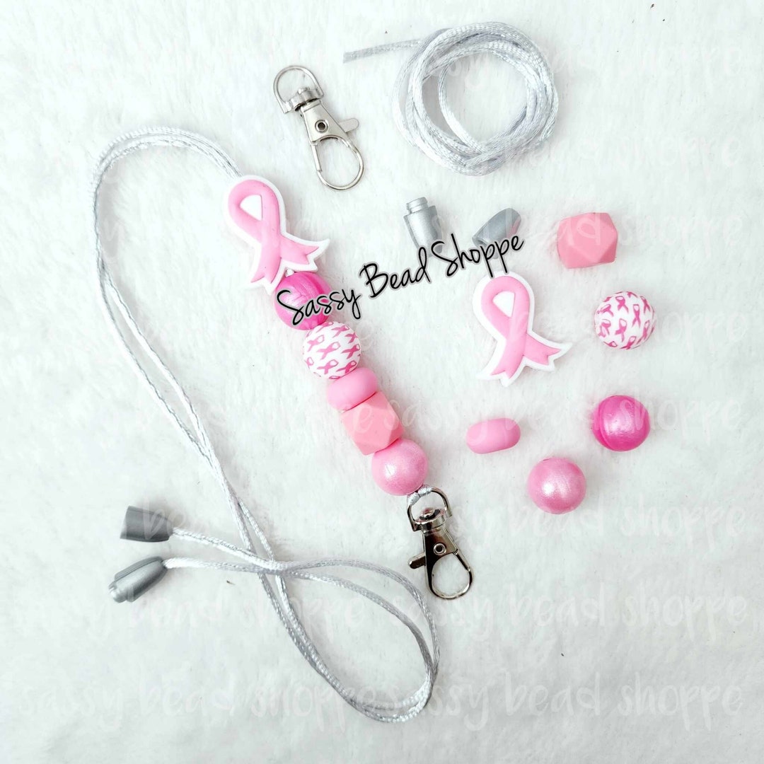 The Cure Lanyard Kit, Breast Cancer Awareness Lanyard, Beaded Lanyard ...