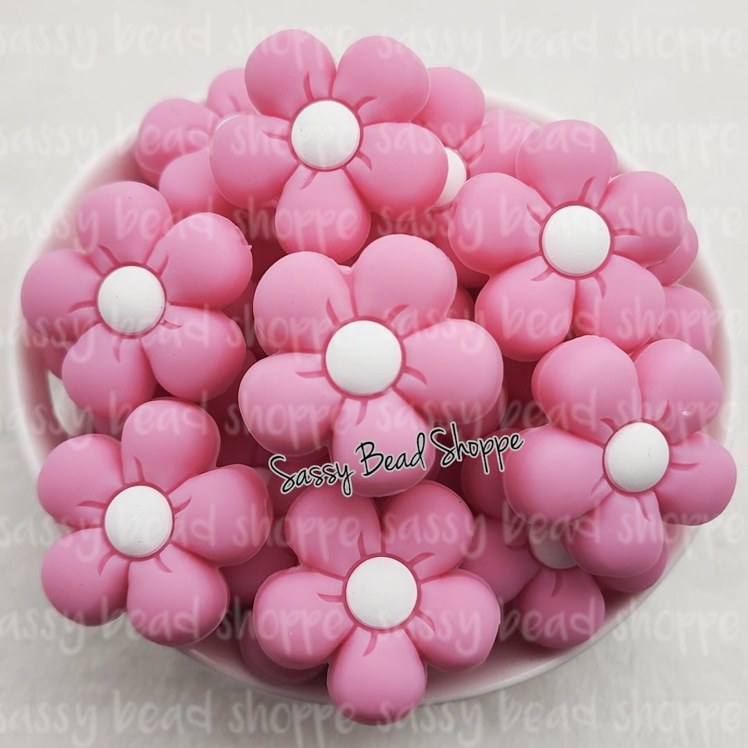 Pink Flower Silicone Beads, Big Flower Silicone Pendant, Flower Beads ...