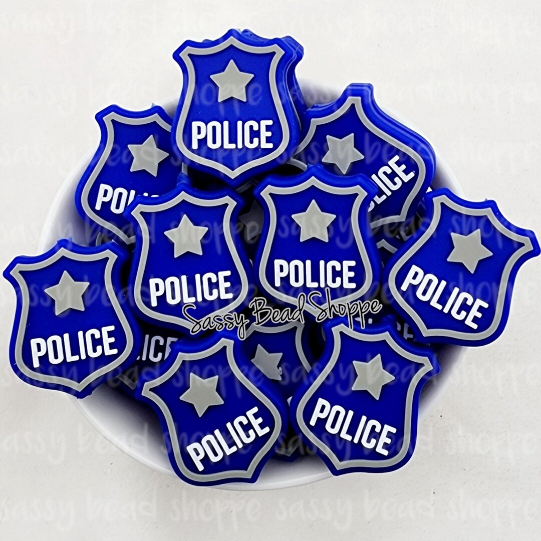 Blue Police Badge Silicone Beads, Police Silicone Pendant, Cop Badge ...