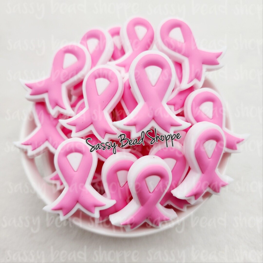 Pink Ribbon Silicone Beads, Breast Cancer Awareness Silicone Beads ...