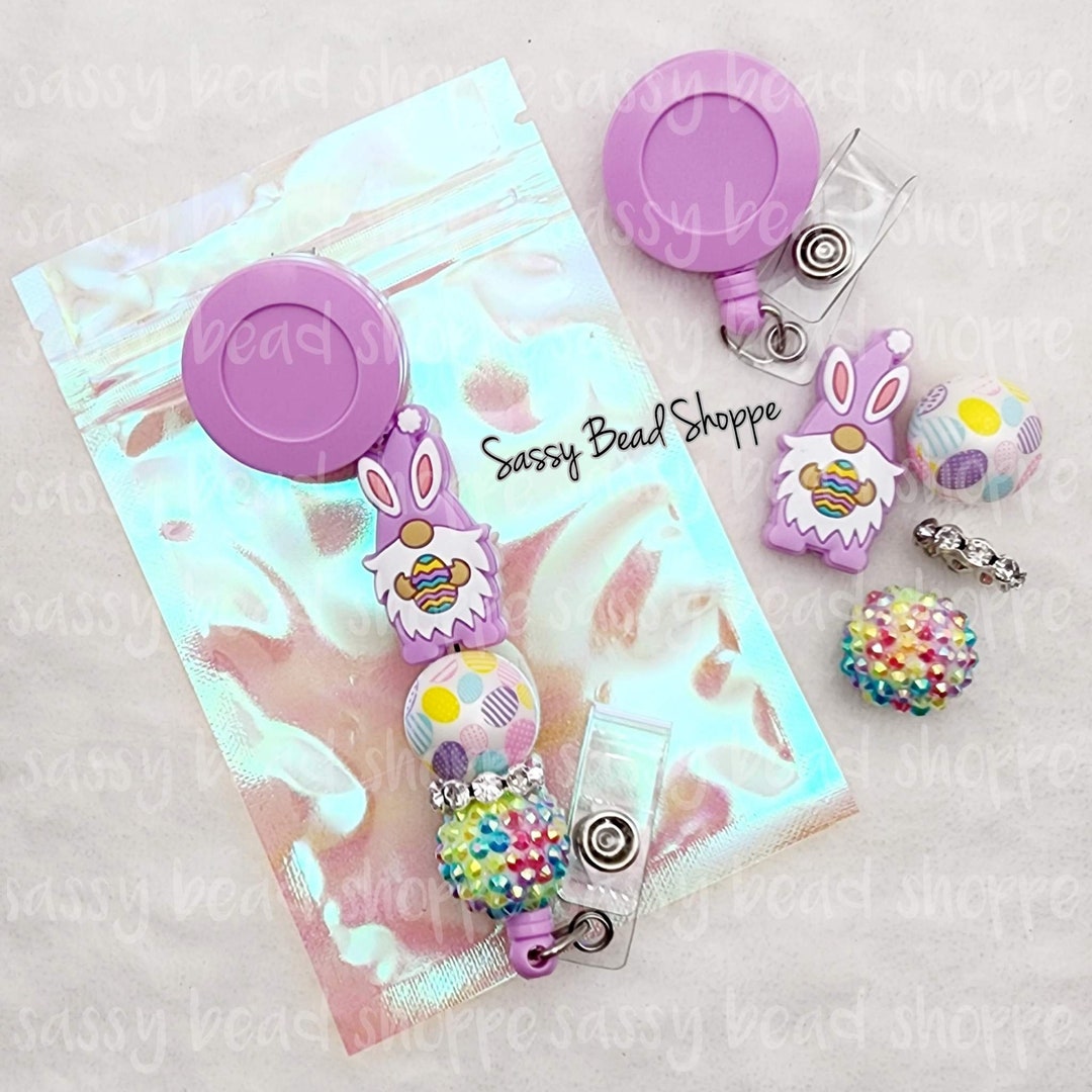 Hoppin Beadable Badge Reel Kit, Easter Gnome DIY Beaded Badge Reel ...