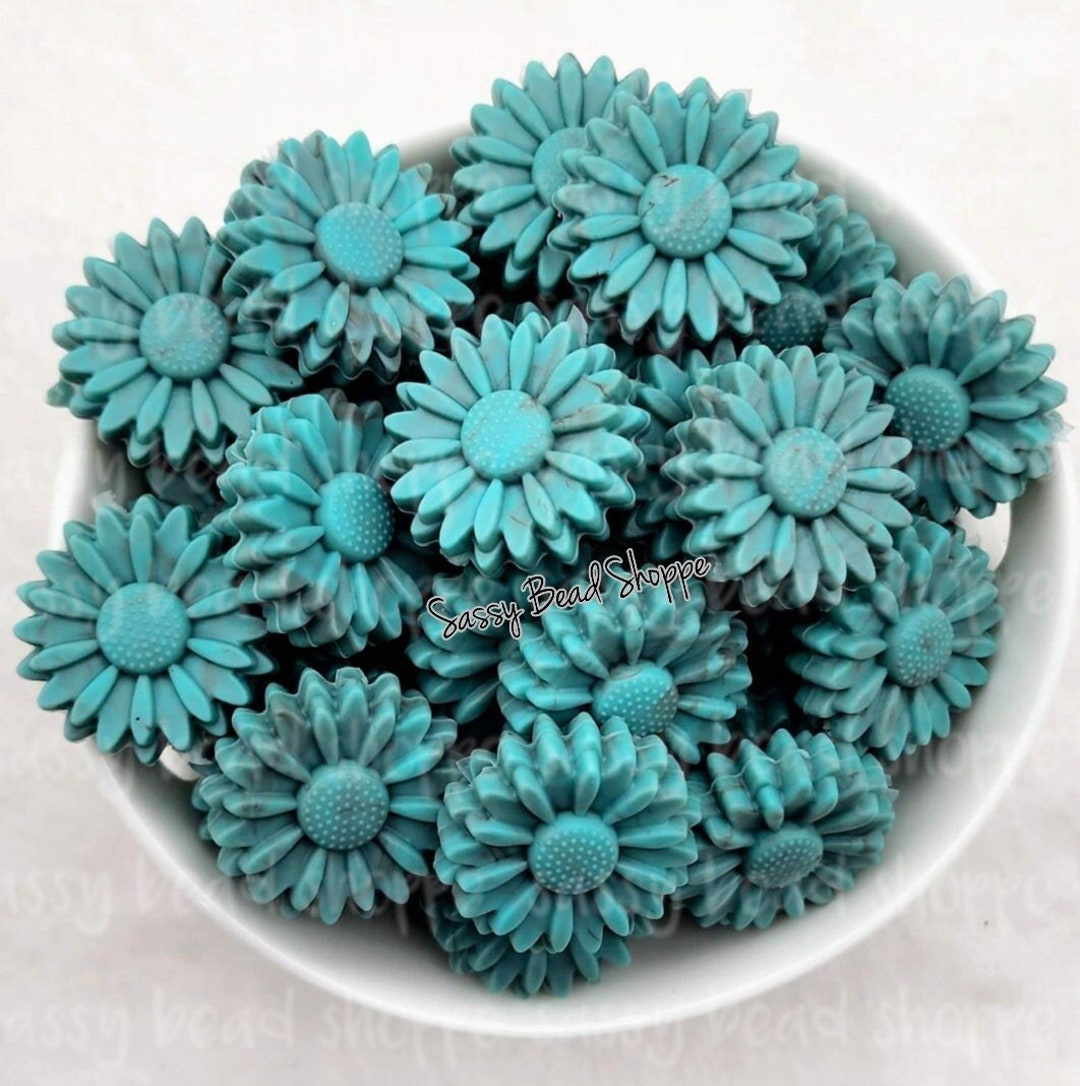 22mm Turquoise Marble Daisy Silicone Beads, Flower Shaped Silicone ...