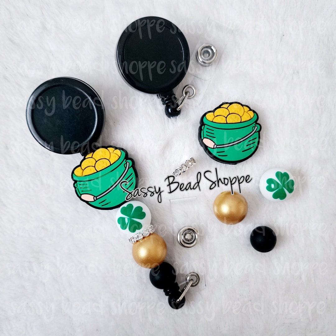 Lucky Coins Beadable Badge Reel Kit, Shamrock DIY Beaded Badge Reel ...