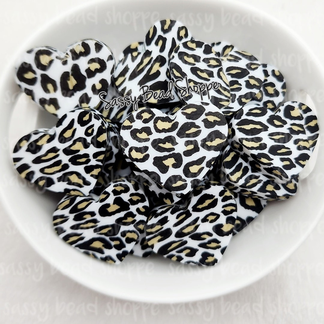 20mm Leopard Heart Silcone Beads, Leopard Silicone Heart Beads, Cheetah ...