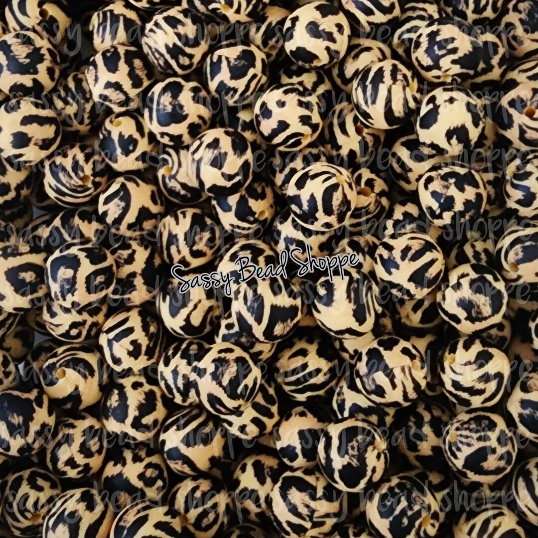 15mm Orange Cheetah Silicone Beads, Leopard Print Silicone Beads ...