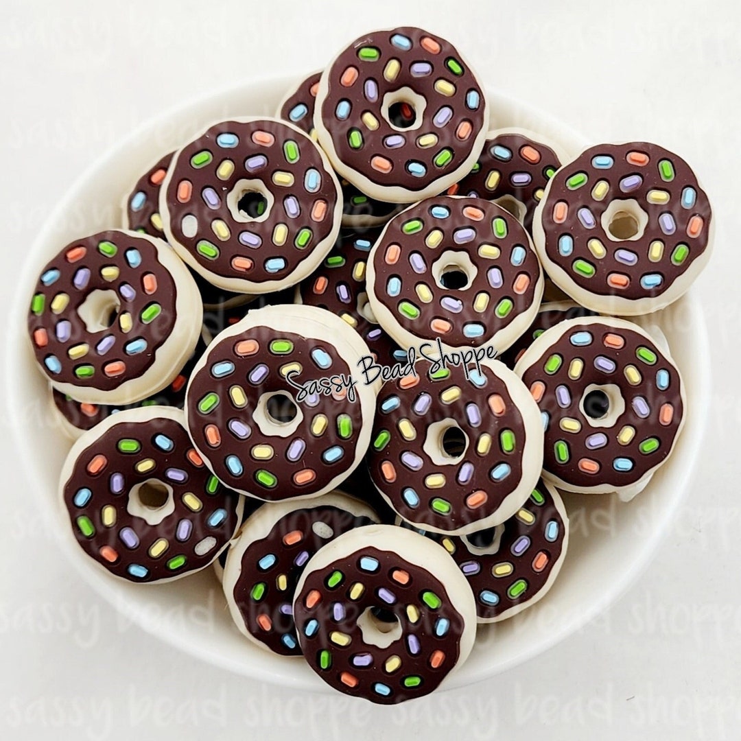 Chocolate Sprinkle Donut Silicone Beads, Doughnut Silicone Pendant ...