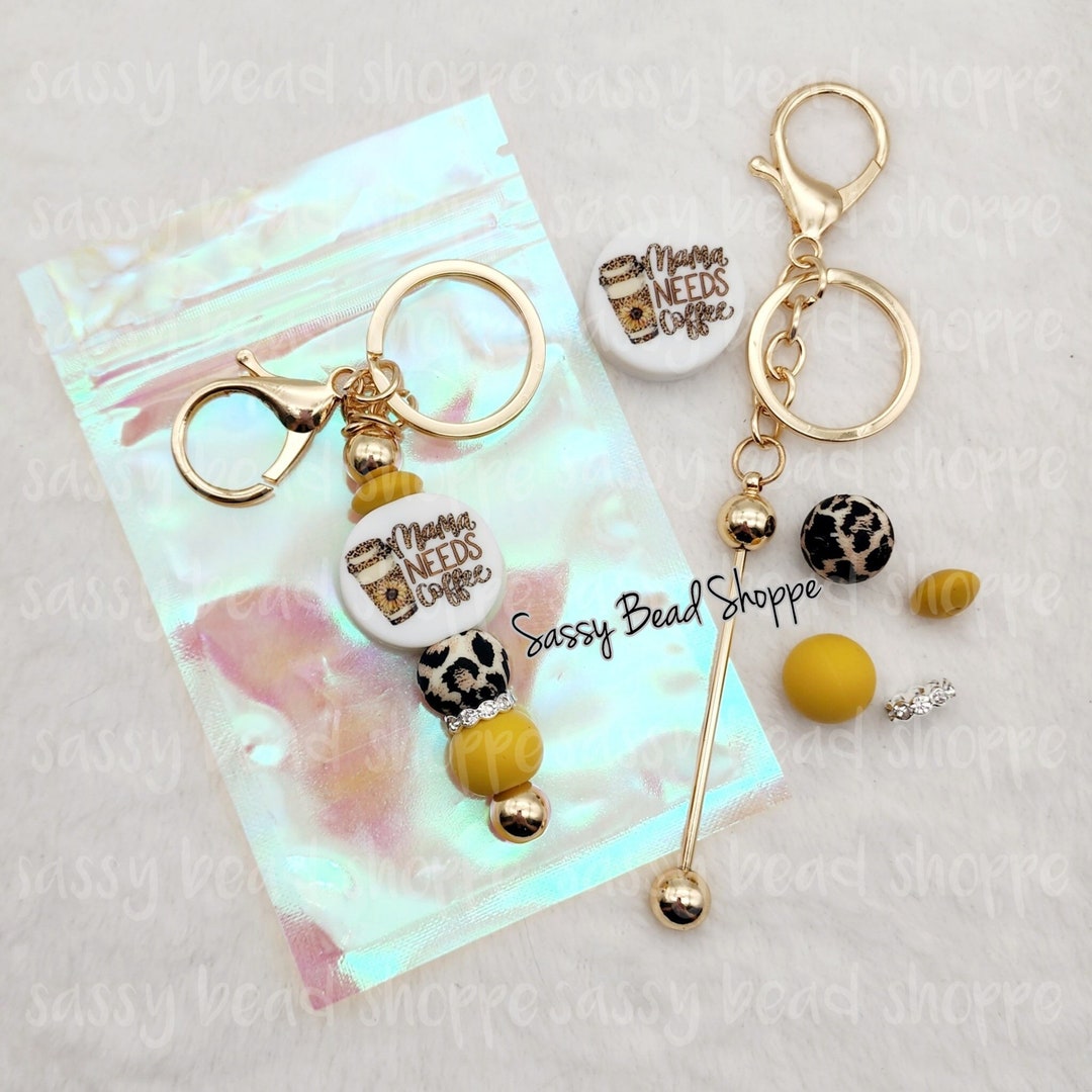 Coffee Addict Keychain Kit, Mom Life Beadable Key Chain, Coffee Beaded ...