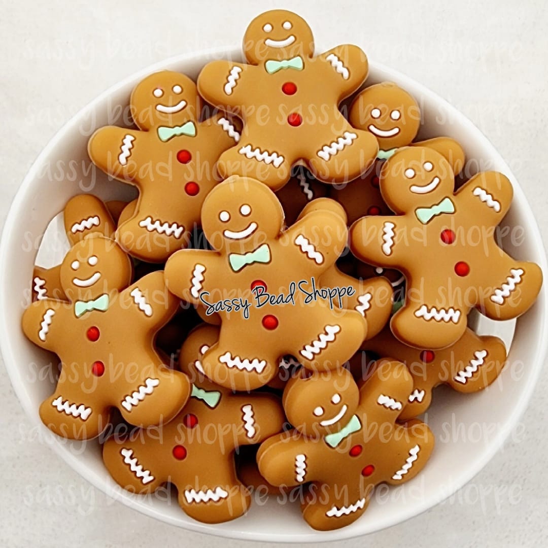 Gingerbread Man Silicone Beads, Gingerbread Boy Shaped Silicone Beads ...